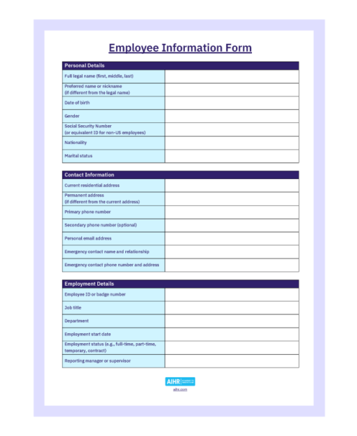 Employee Information Form and Guide for 2025 (Free Templates) - Test AIHR